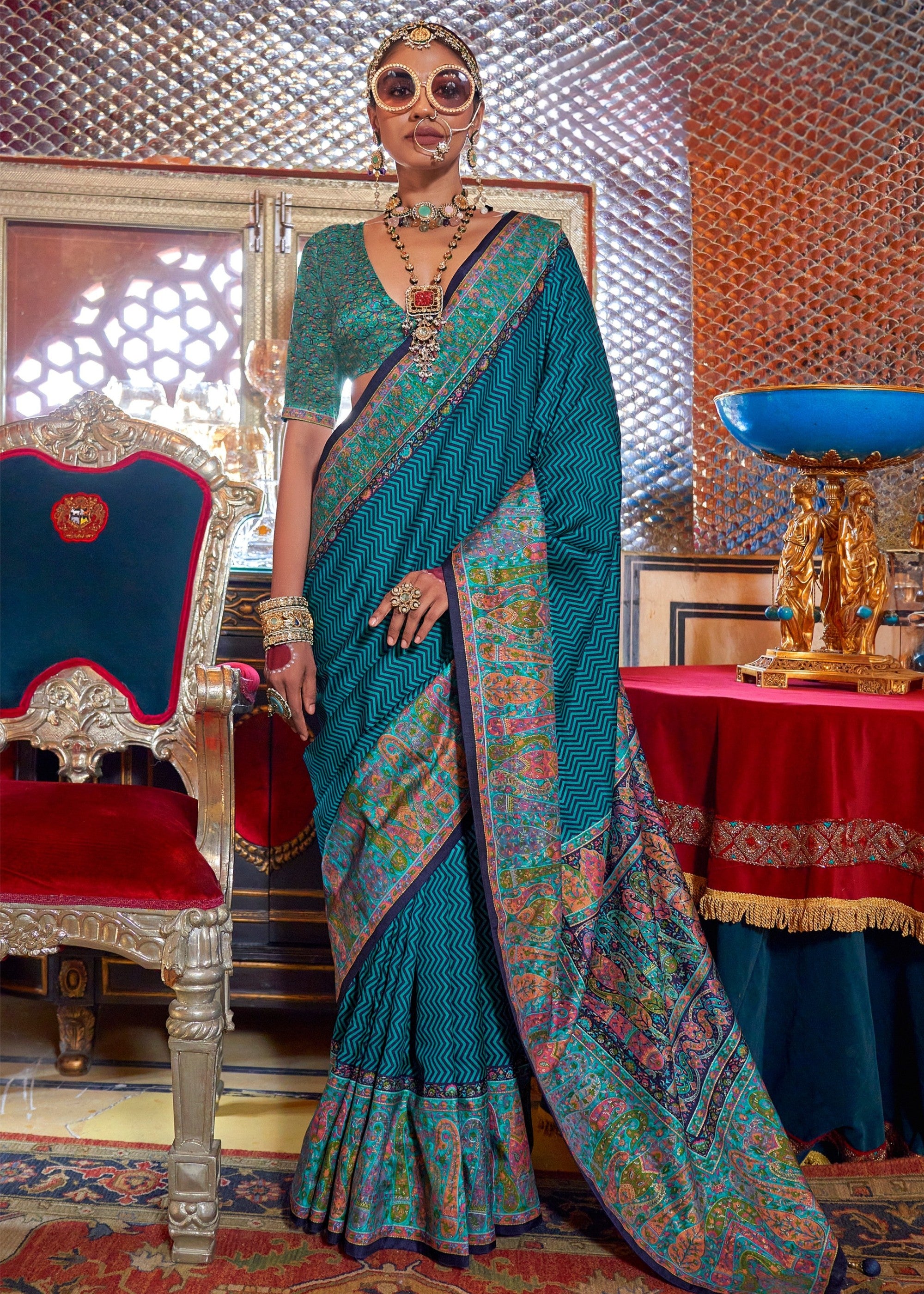 Cerulean Blue Silk Saree – Ethnos