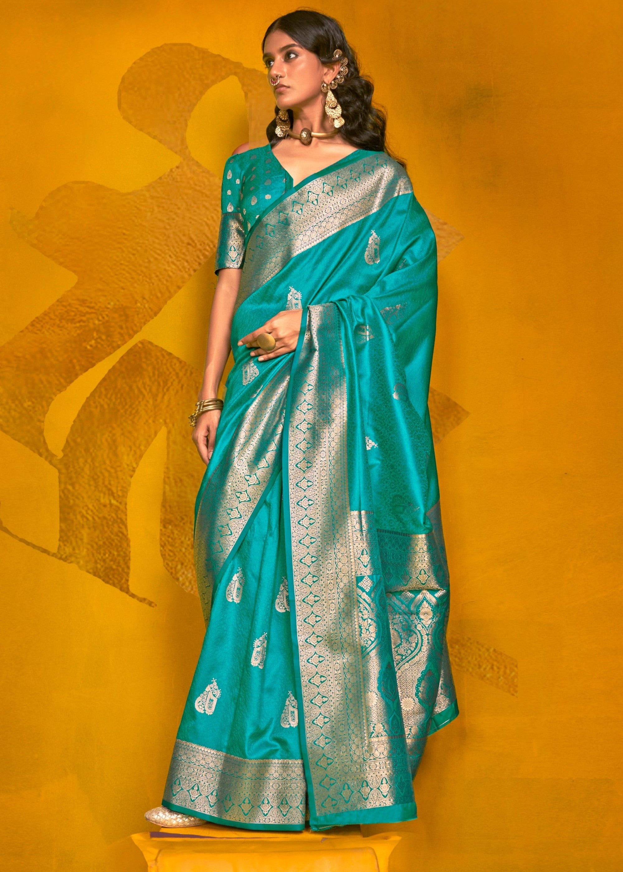 Cyan Blue Two Tone Silk Saree – Ethnos