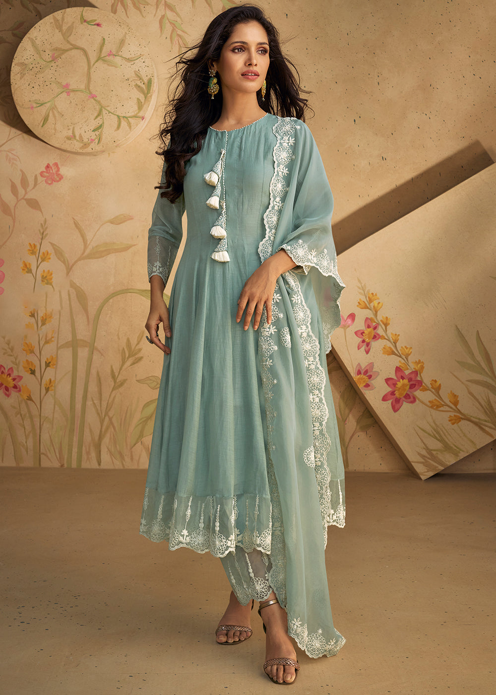 Cerulean Frost Blue Embroidered Silk Suit – Ethnos