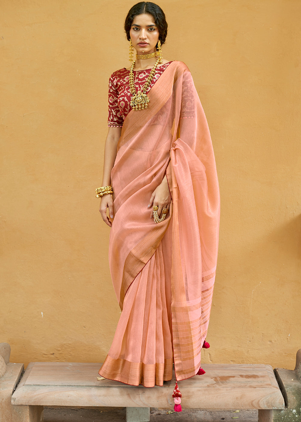 Mauvelous Pink Soft Tissue Organza Silk Saree with Brocade Blouse – Ethnos
