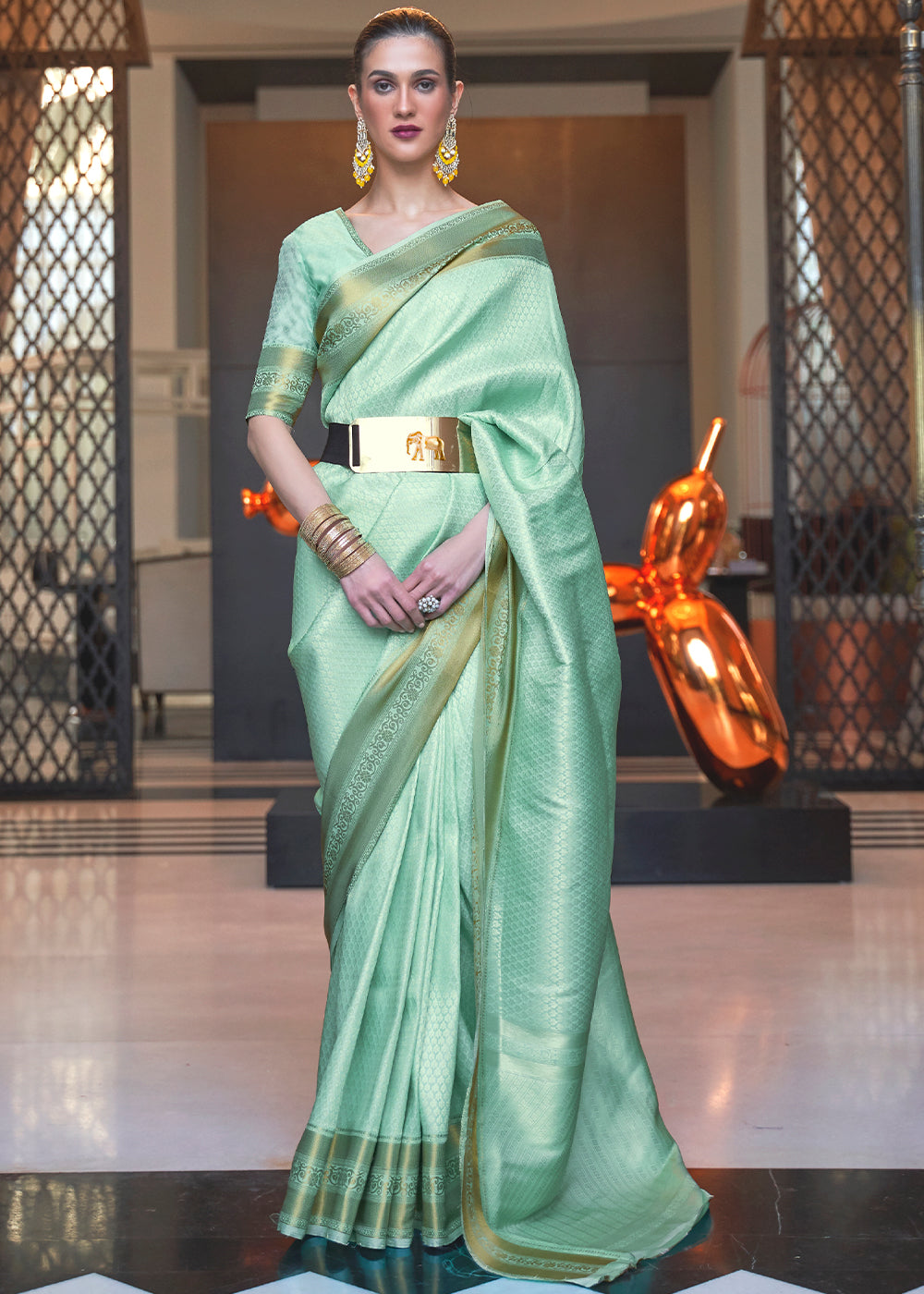 Aquamarine Green Soft Silk Saree – Ethnos